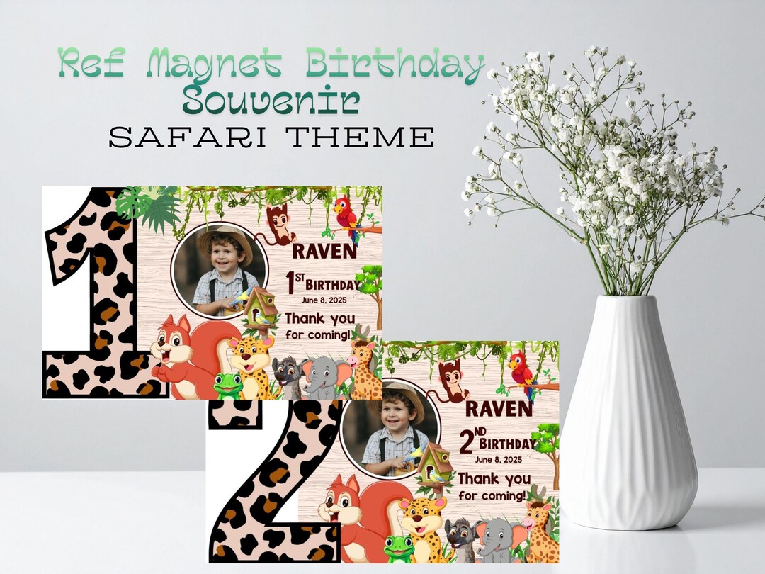 Plantilla de imán de cumpleaños de safari editable/Regalo para fiesta ...