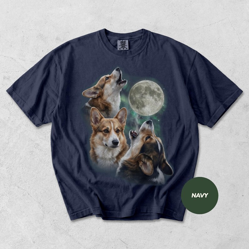 Corgi Howling Moon Graphic Tee, Pembroke Welsh Corgi Mom Shirt, Vintage ...