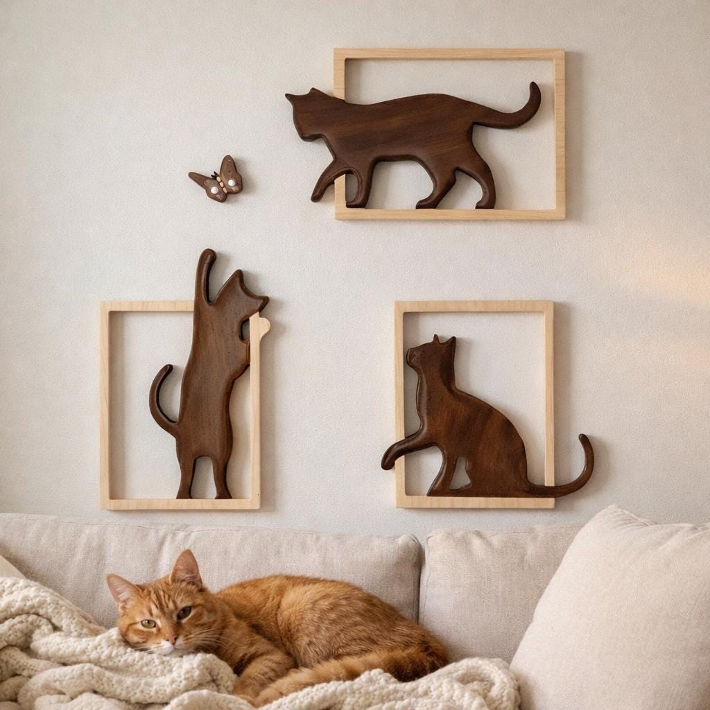 Intarsia Cat Wall Art Pattern | Scroll Saw Woodworking (PDF Download ...
