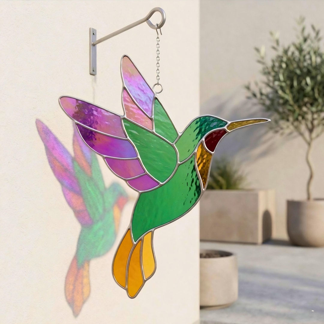 Hummingbird Stained Glass Pattern | DIY Suncatcher Template (digital ...