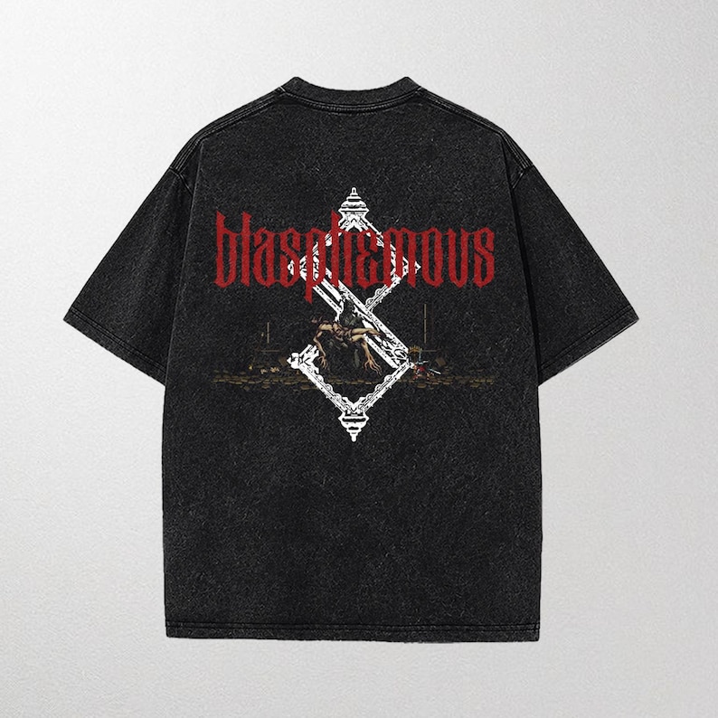 Blasphemous Dark Fantasy Game T-shirt, Vintage Washed Gothic Streetwear ...