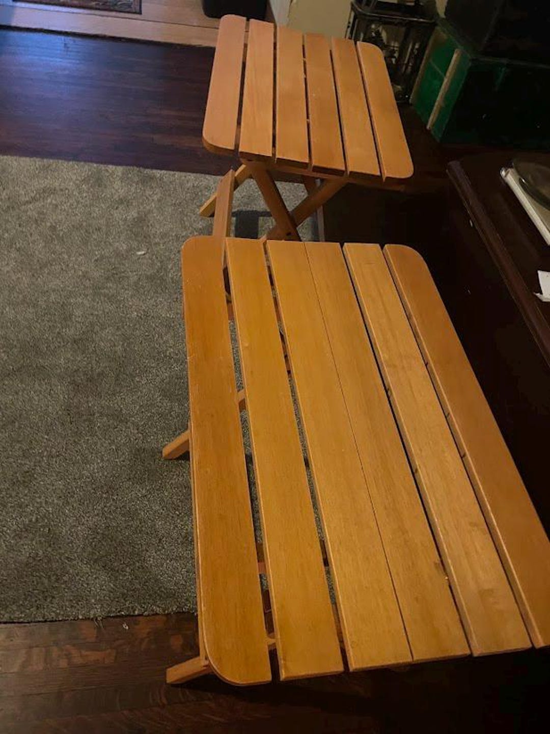 Vintage Mid-century Folding Slat End Tables – Solid Wood TV Tray Tables ...