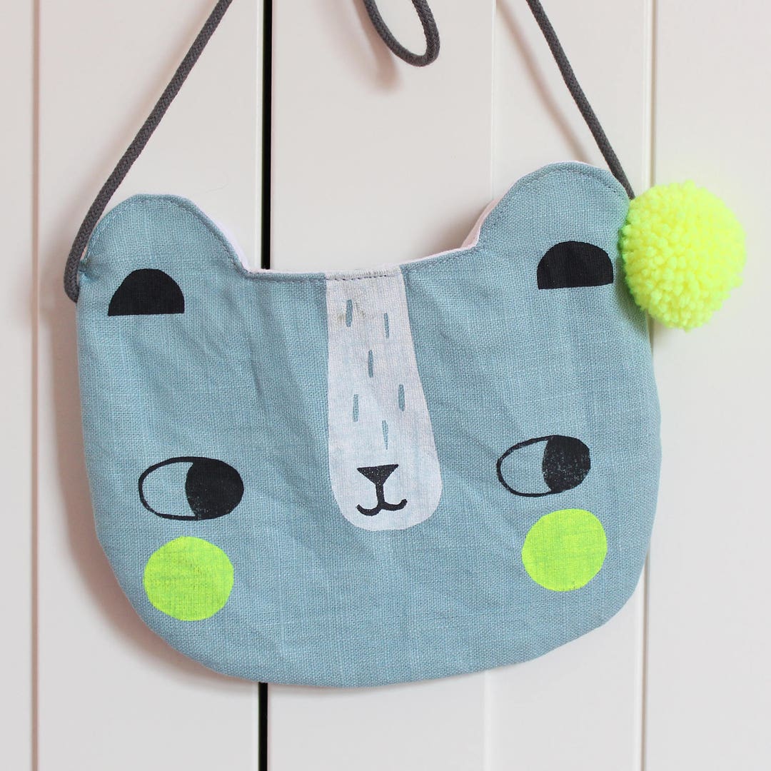 Linen Bear Bag Blue Kids Purse - Etsy