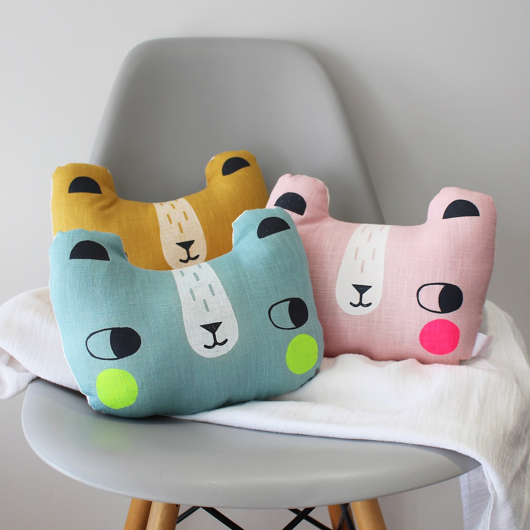 Linen Bear Cushion Pillow Screen Printed Kids Animal Pillow - Etsy