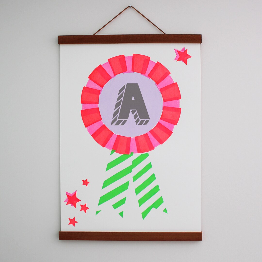 Personalised Initial Rosette Screen Print, Kids Bedroom, Custom Name ...