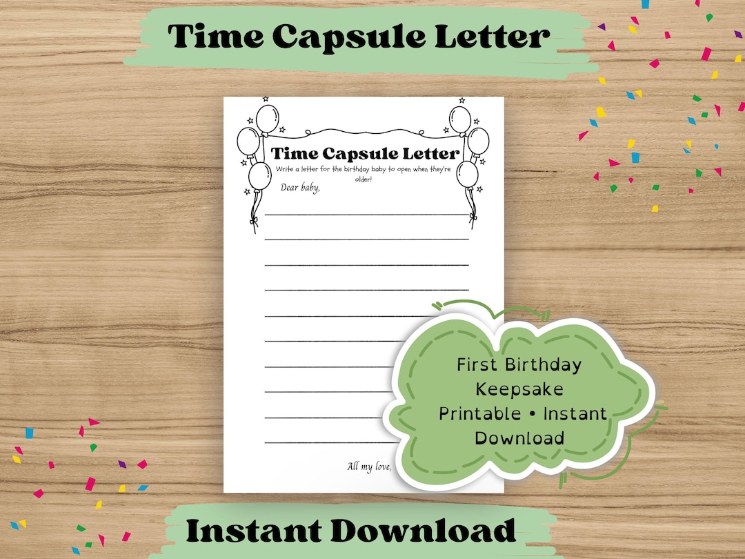 Time Capsule Letter Printable, First Birthday Keepsake Activity, Letter ...