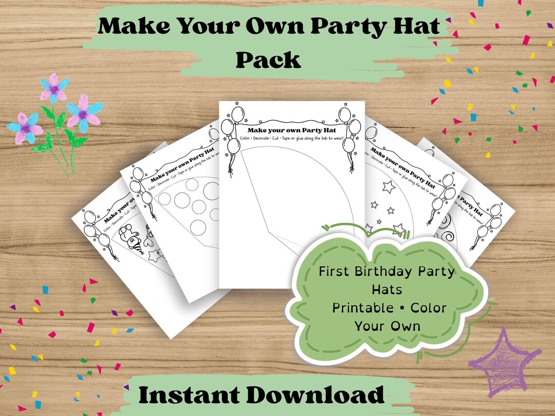DIY Party Hat Printable Pack, Kids Birthday Craft (instant Download ...