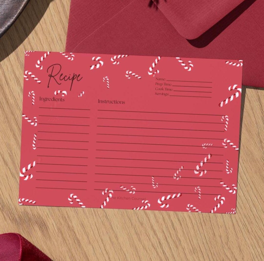 Candy Cane Recipe Card Printable 5x7 | Christmas Baking (digital ...