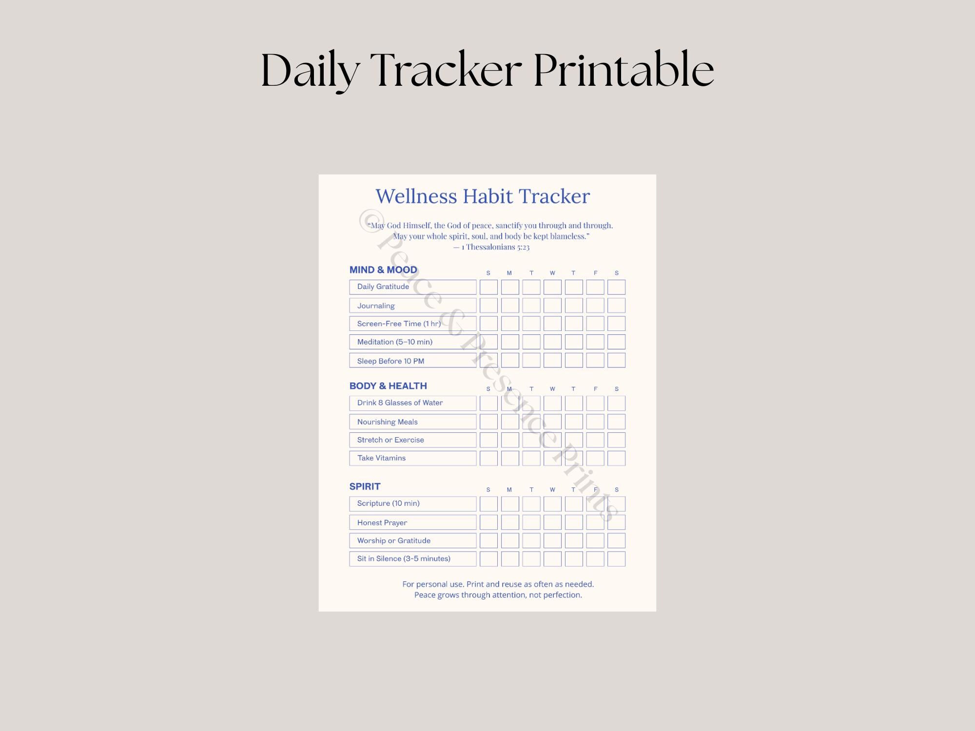 Christian Wellness Habit Tracker | Mind, Body, Spirit (printable PDF ...