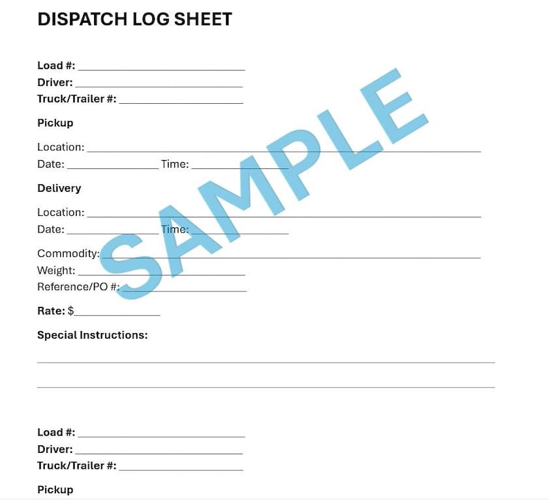Dispatcher's Log Template - Etsy