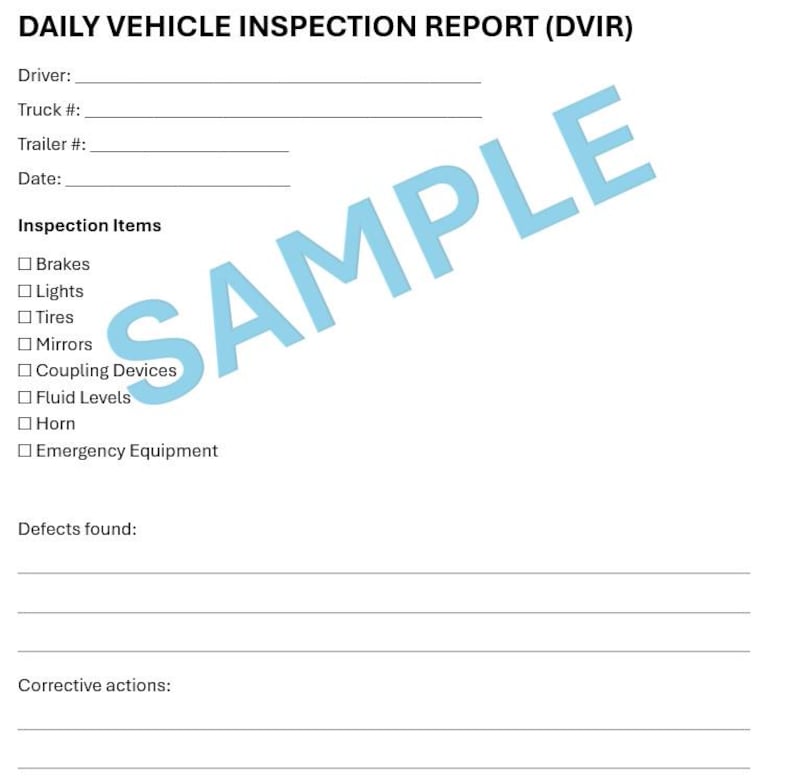 Daily Vehicle Inspection Report DVIR Template - Etsy