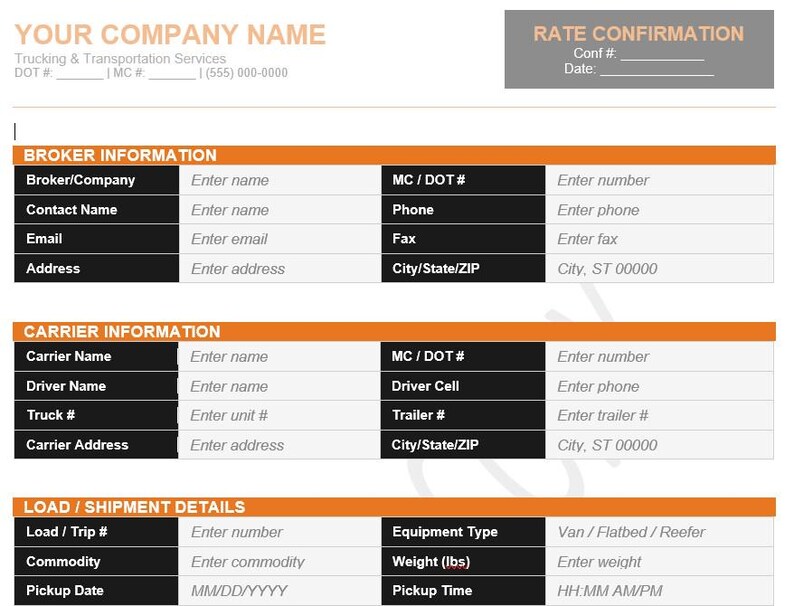 Rate Confirmation/load Agreement Template - Orange Theme - Etsy
