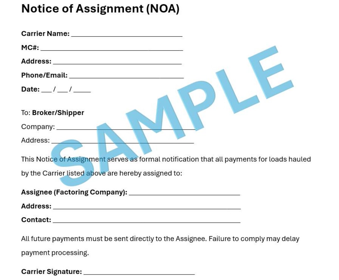 Notice of Assignment NOA Simplified Form - Etsy