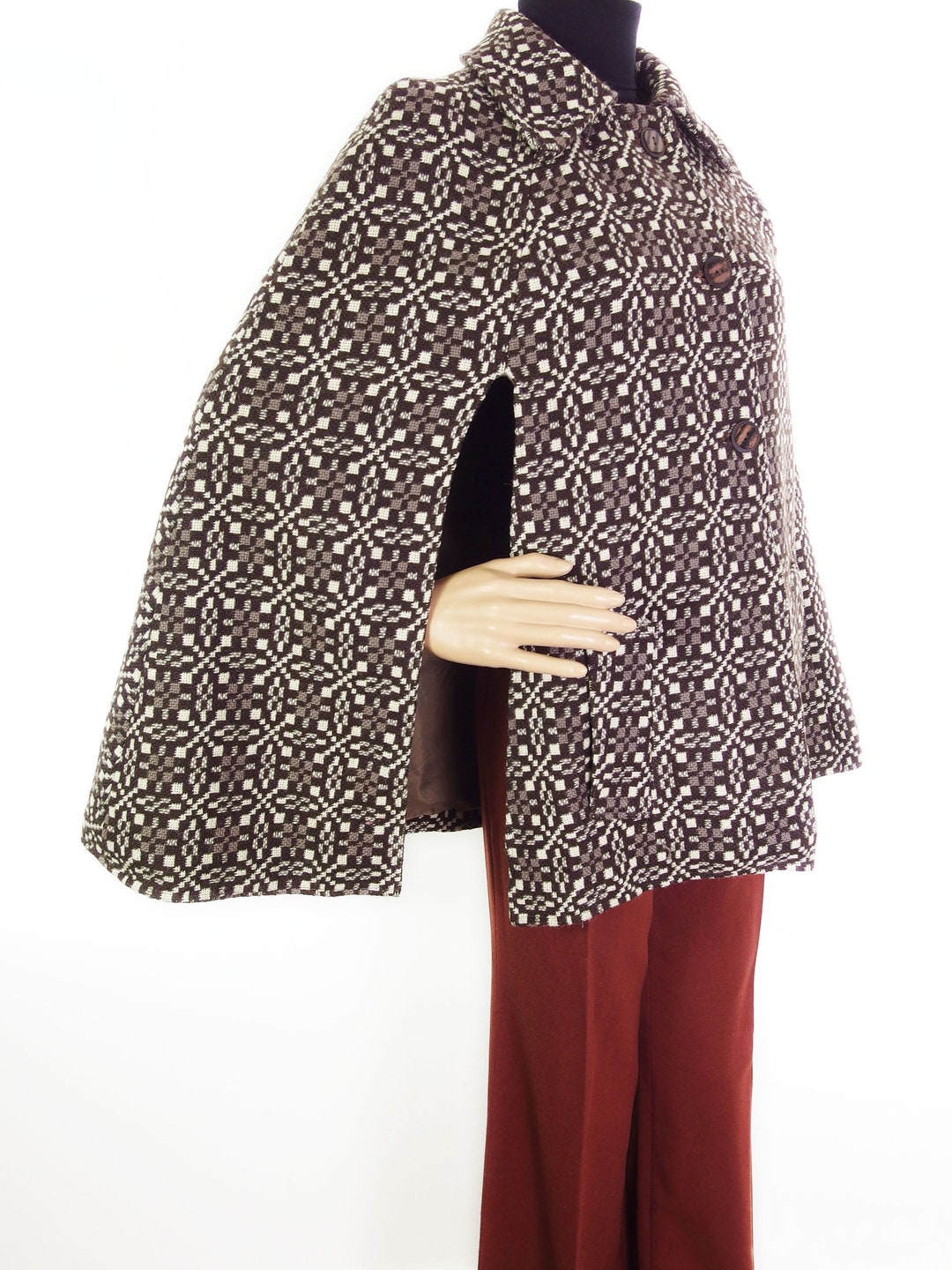 Super Elegant 1960s/70s Welsh Wool Short Length Duster Cape in Autumnal ...