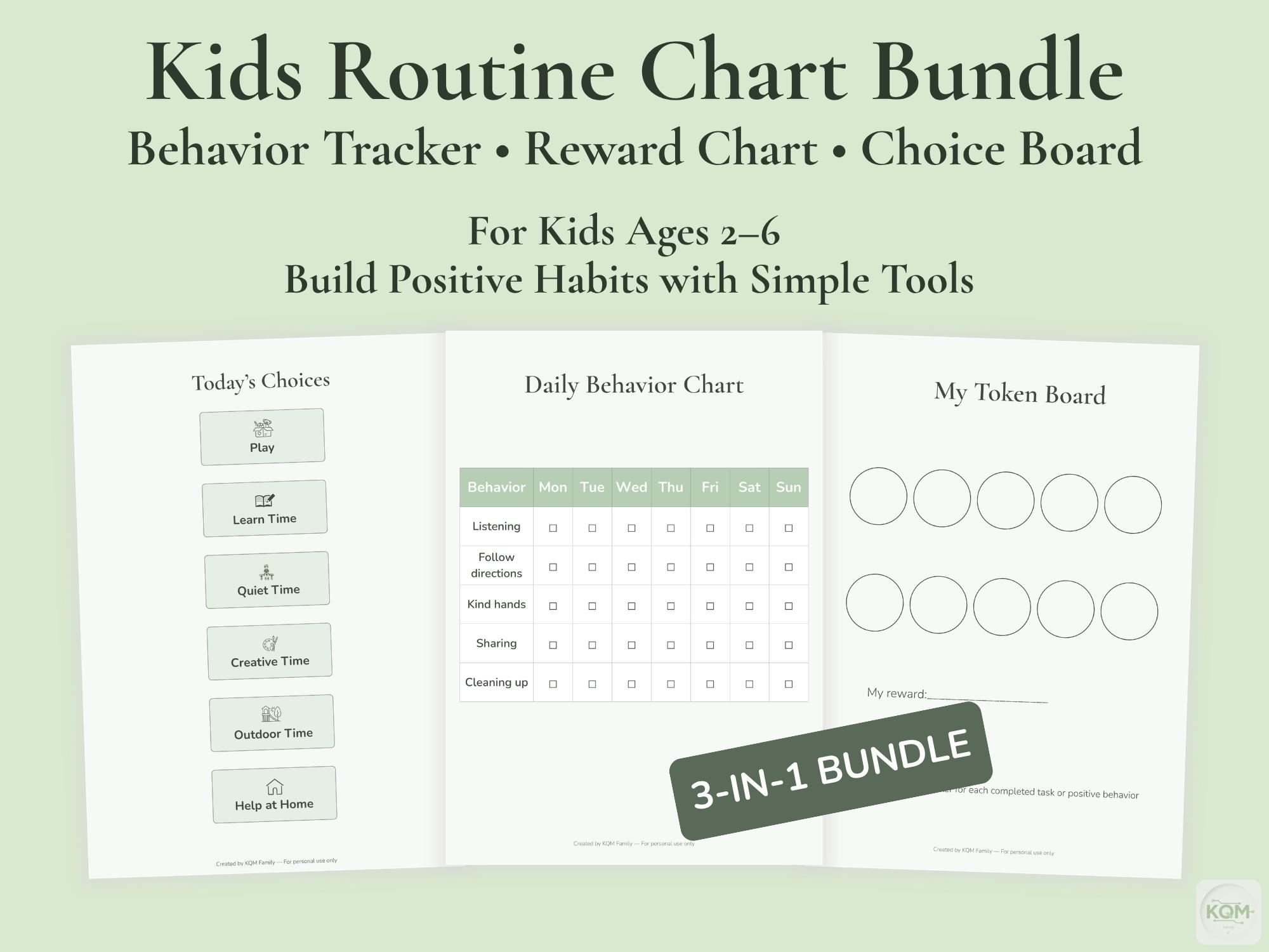 Kids Routine Chart Bundle – Behavior Tracker, Reward Chart & Choice ...