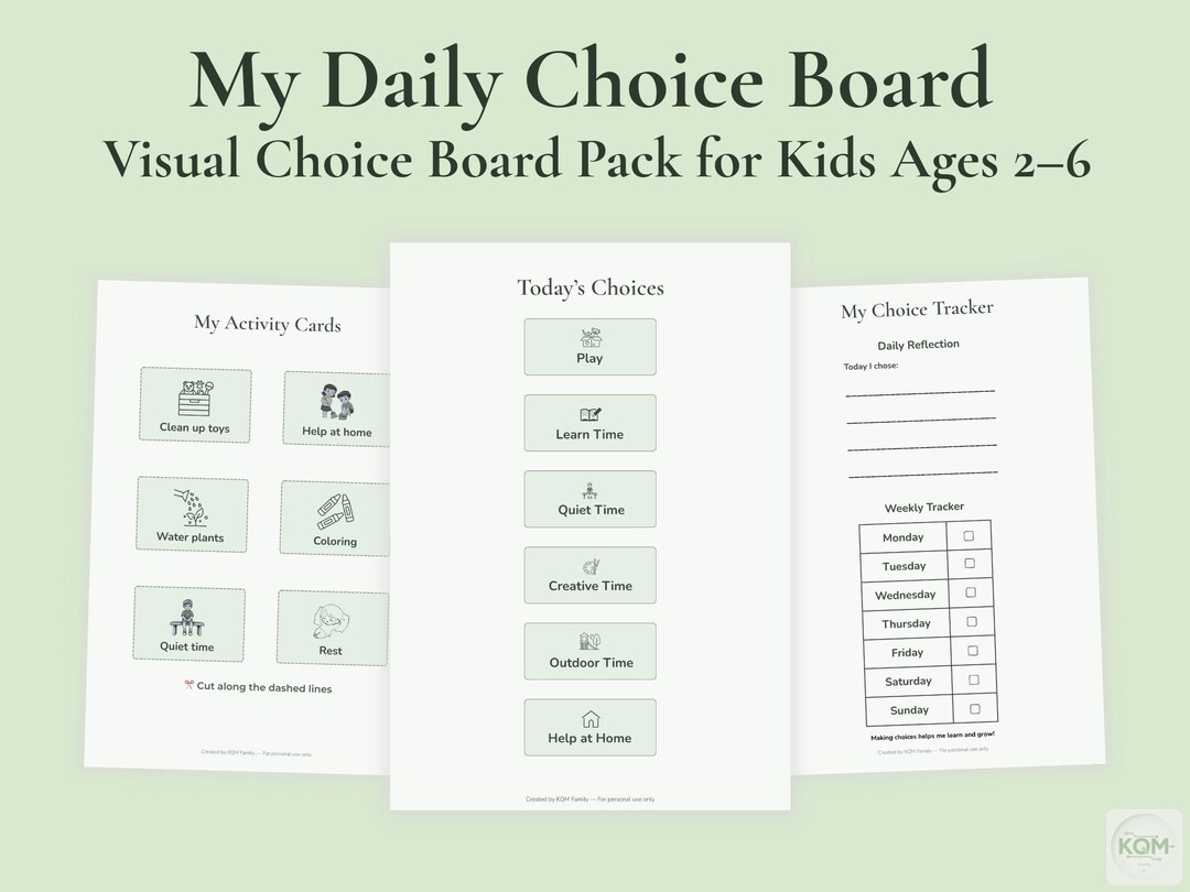 Kids Choice Board Printable | Daily Choice Chart for Toddlers ...