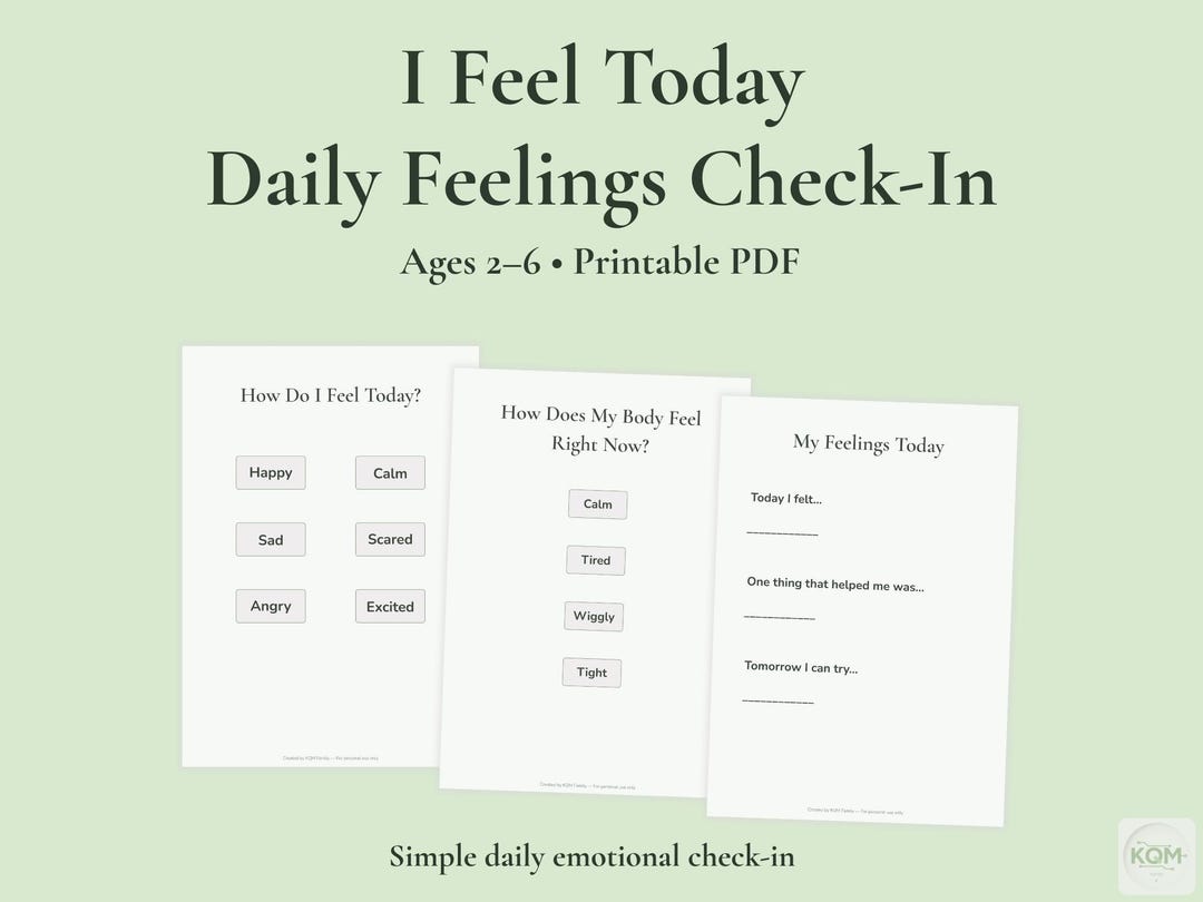 I Feel Today Daily Feelings Check-in | Ages 2–6 | Printable Emotional ...