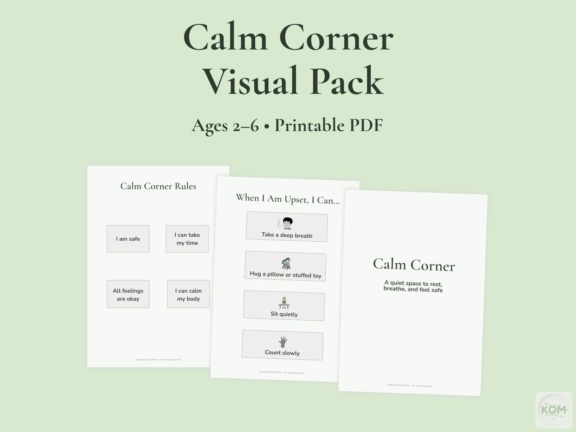 Calm Corner Visual Pack for Kids (ages 2–6) | Printable Calm-down Tools ...