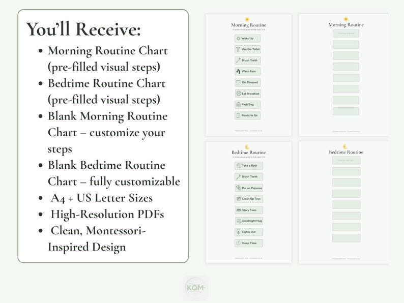 Morning & Bedtime Routine Chart for Kids | Montessori Visual Schedule ...