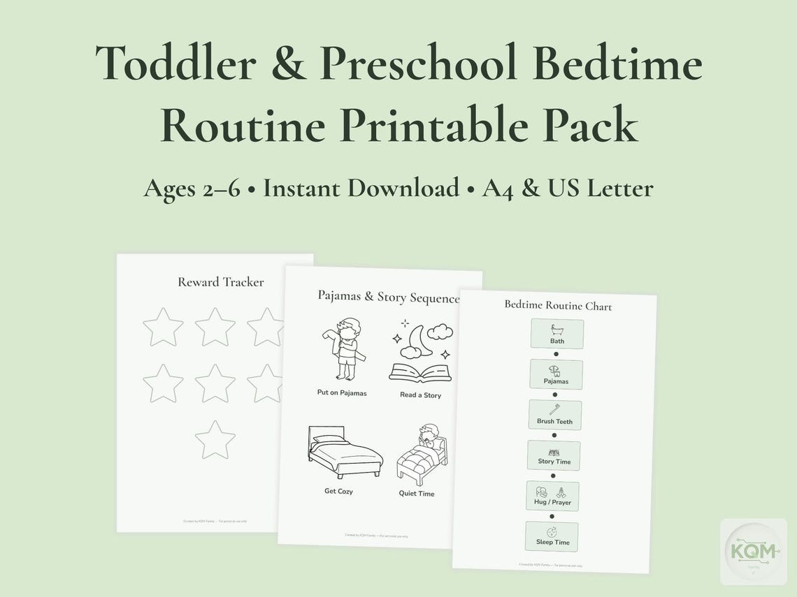 Toddler & Preschool Bedtime Routine Printable | Ages 2–6 | Calm Evening ...