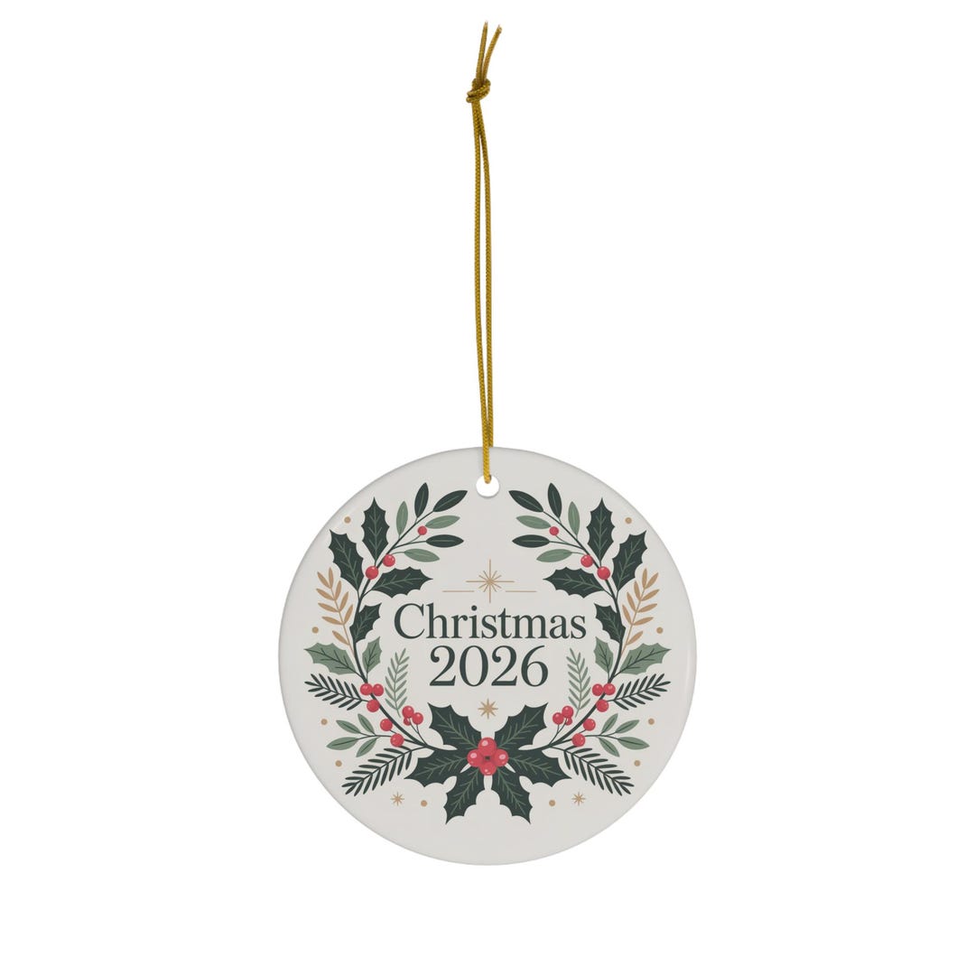 Christmas 2026 Wreath Ceramic Ornament | Round Holiday Tree Decoration ...