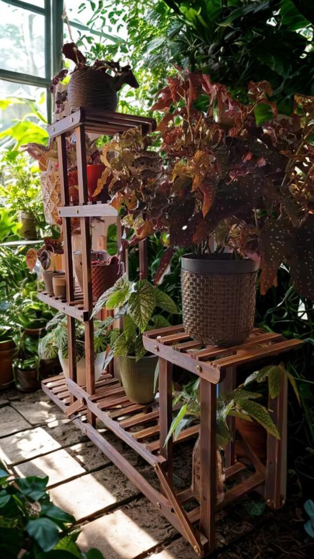 Multi Tier Plant Shelf, Rustic Corner Plant Display, Wood Flower Pot ...
