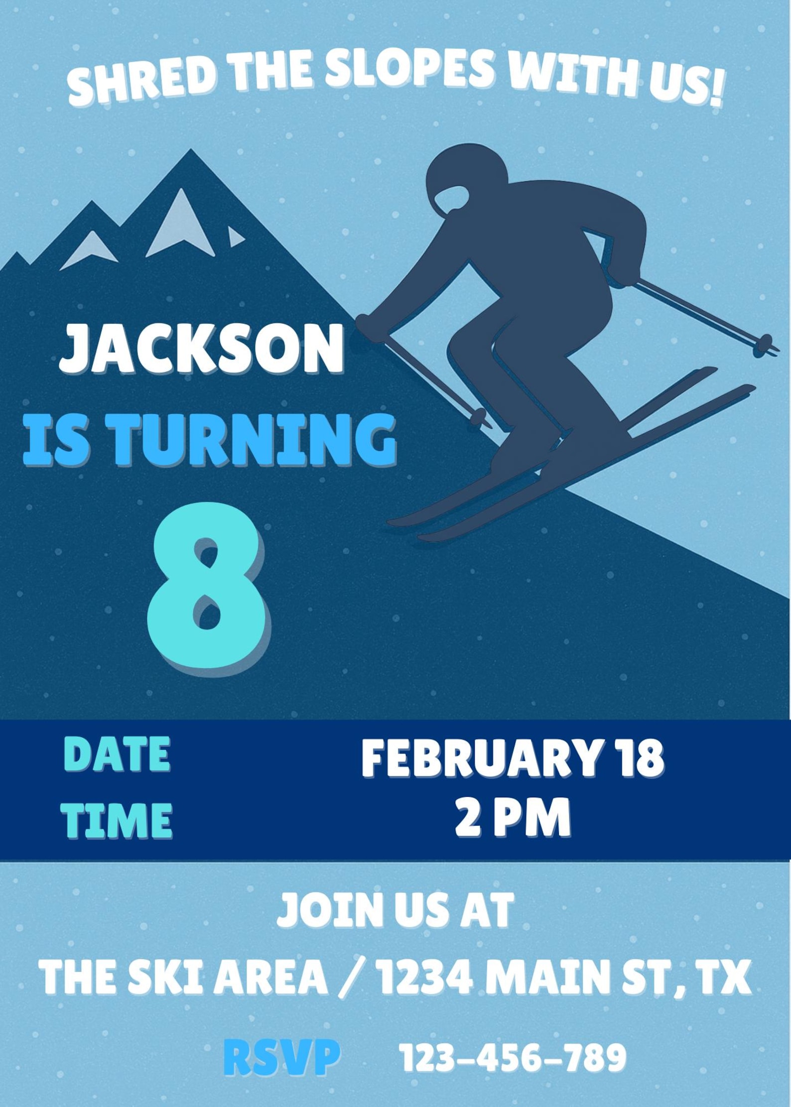 Ski Birthday Invitation Editable Template - Etsy