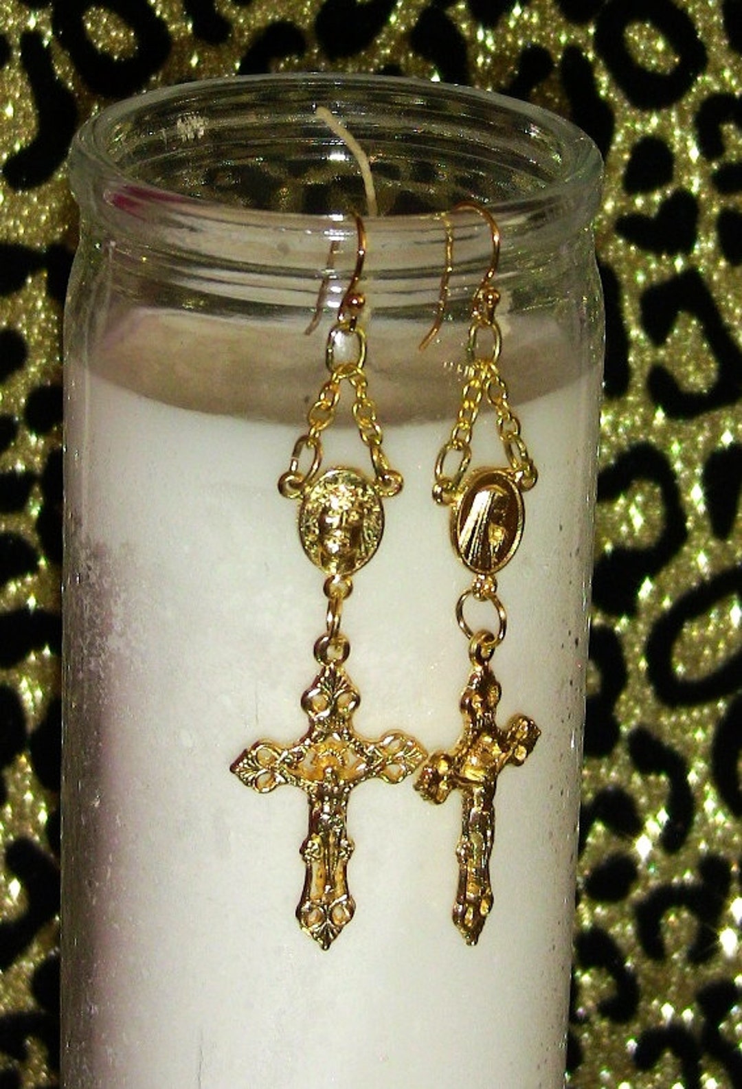 Gold Rosary Earrings Crucifix Catholic Jewelry Christmas Gift - Etsy