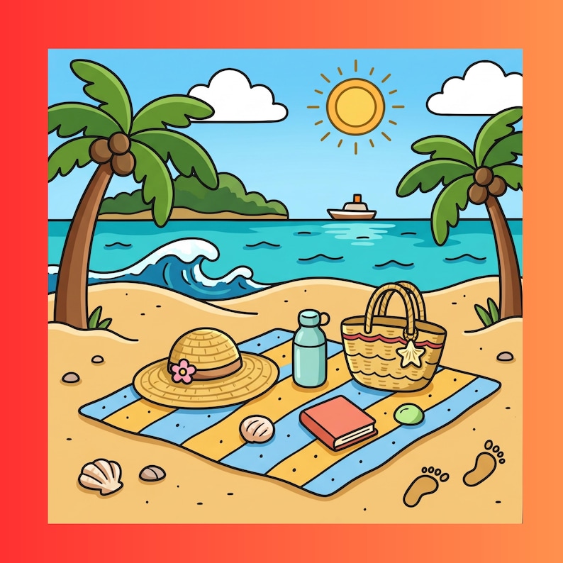 Summer Holiday Beach Coloring Book, Tropical Vacation Pages, Adults PDF ...
