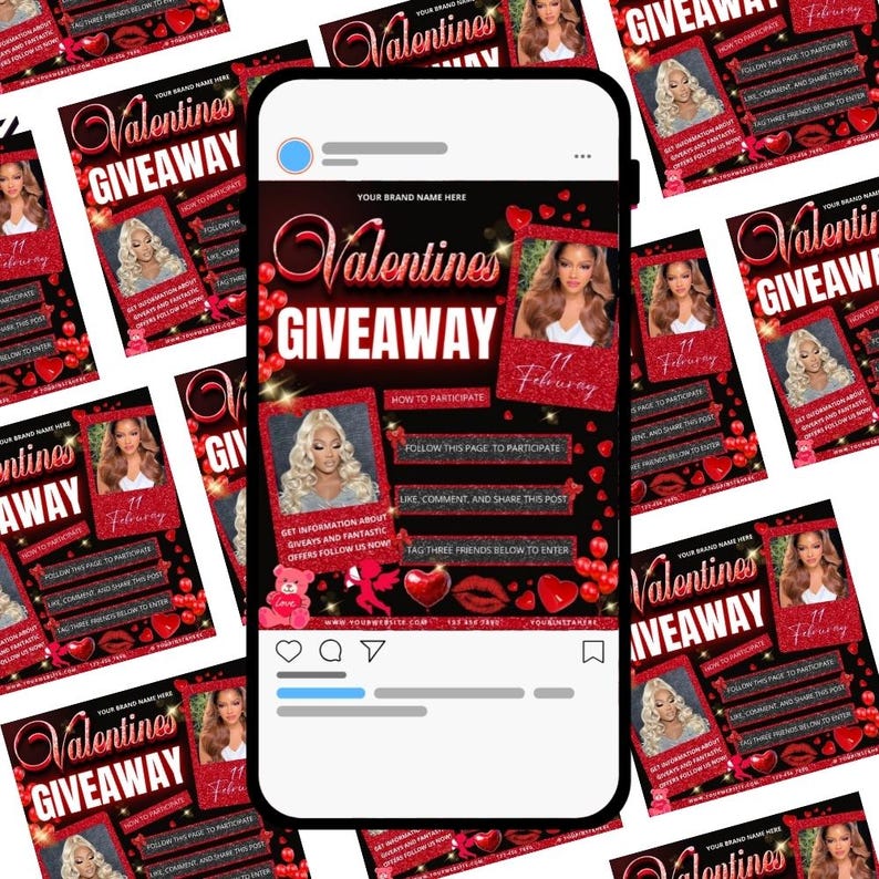 February Raffle Giveaway Flyer, Valentine Day Raffle Flyer, Valentine ...