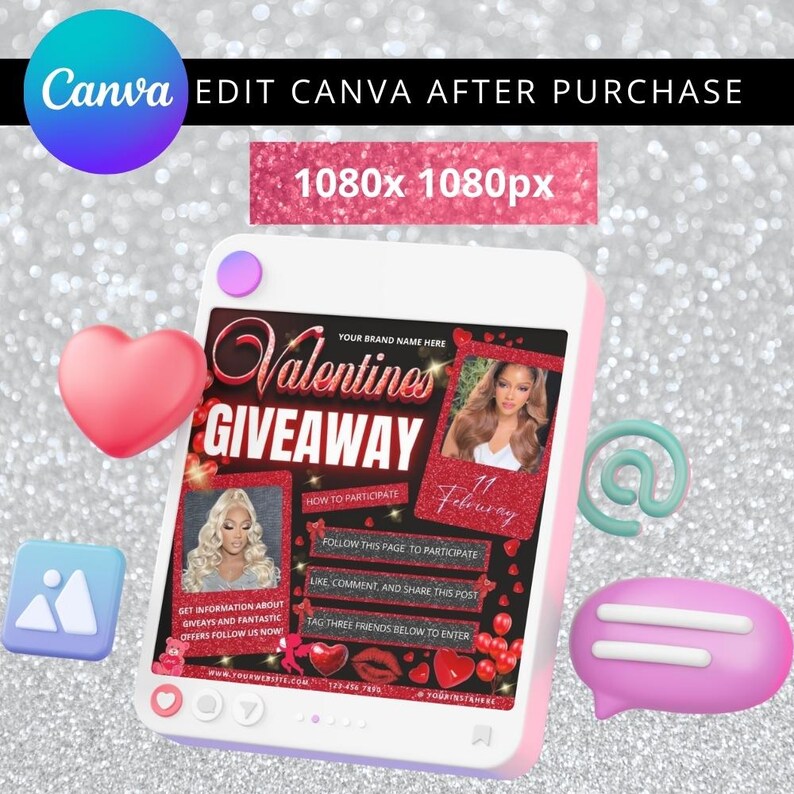 February Raffle Giveaway Flyer, Valentine Day Raffle Flyer, Valentine ...