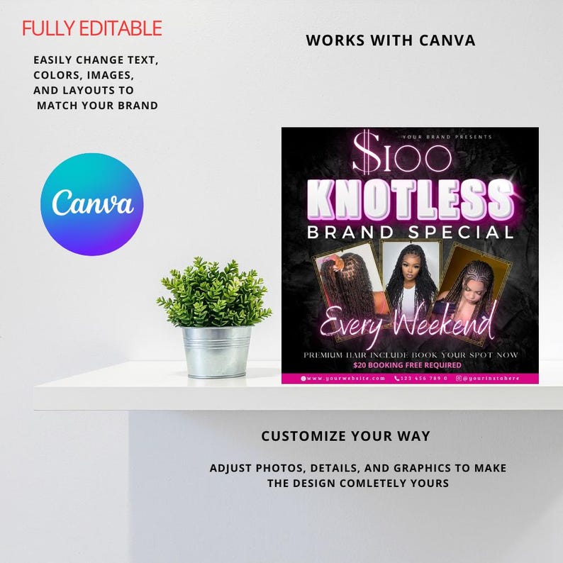 Knotless Braids Flyer Template: Braids Pricelist, Special Deals (canva ...