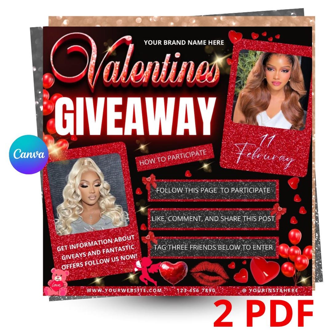 February Raffle Giveaway Flyer, Valentine Day Raffle Flyer, Valentine ...
