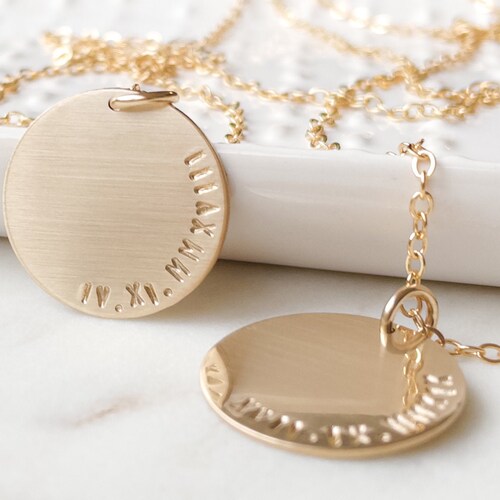 Personalized Disc Necklace Custom Inscription With Roman - Etsy