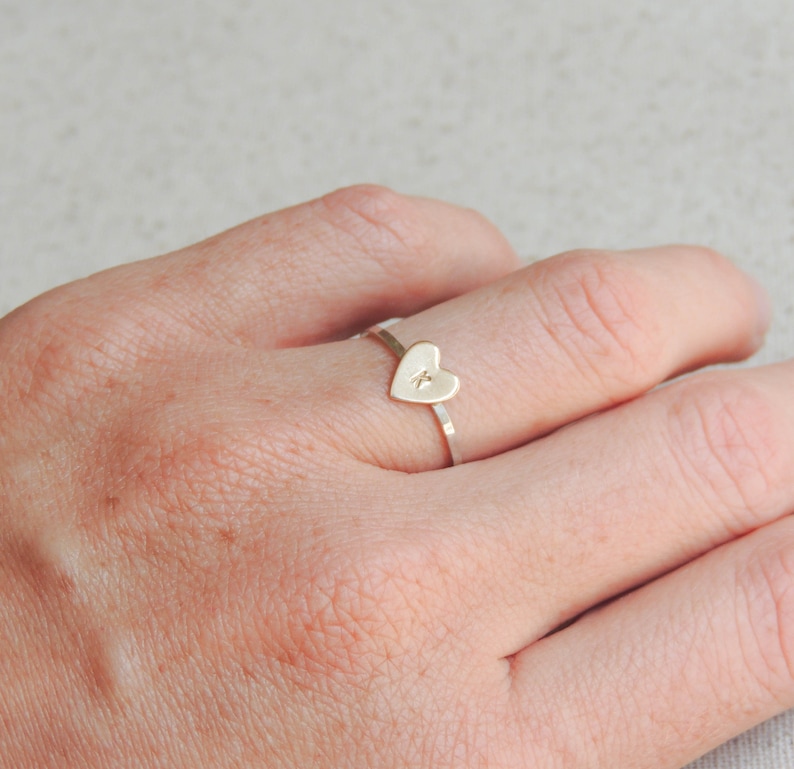 Personalized Initial Heart Ring Custom Initial Ring Stacking | Etsy