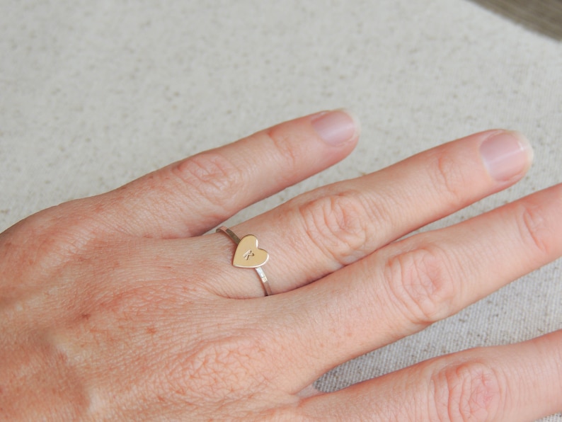 Personalized Initial Heart Ring Custom Initial Ring Stacking | Etsy
