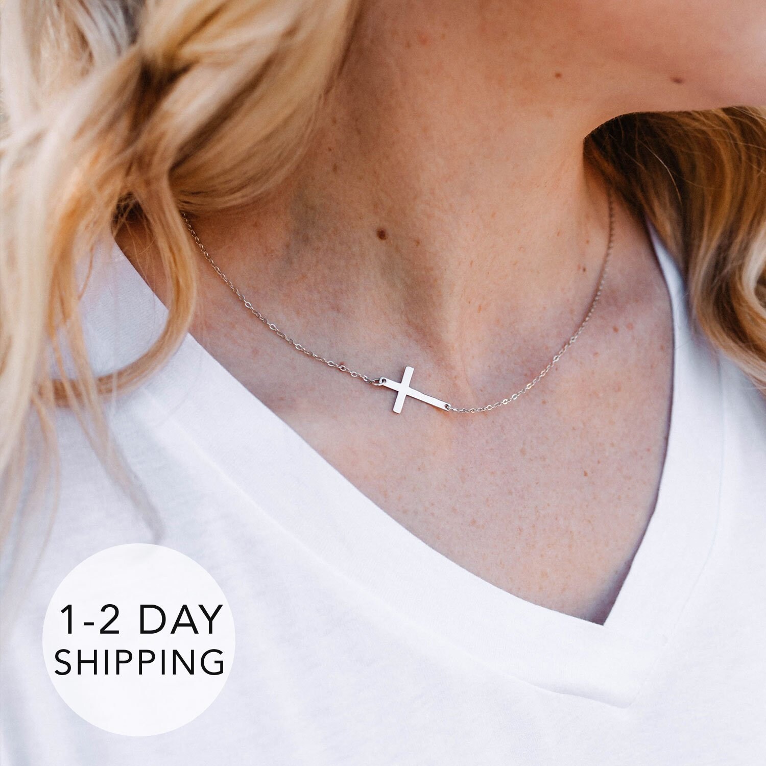 Sideways Cross Necklace Dainty Cross Necklace Cross Necklace | Etsy