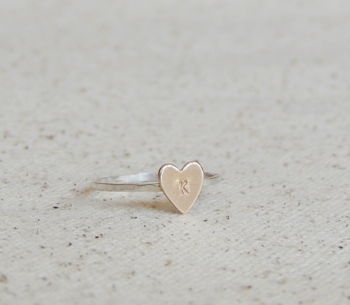 Personalized Initial Heart Ring Custom Initial Ring Stacking | Etsy