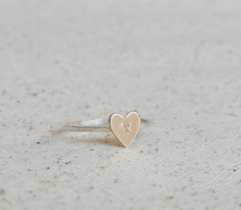 Personalized Initial Heart Ring Custom Initial Ring Stacking | Etsy