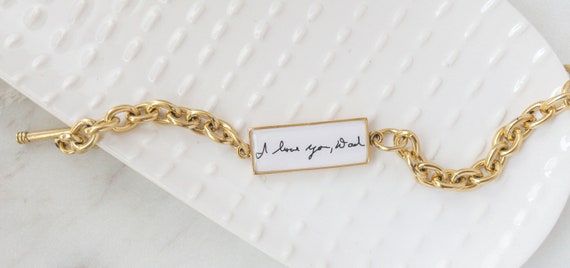 Custom Actual Handwriting Gold Bar Bracelet Personalized - Etsy