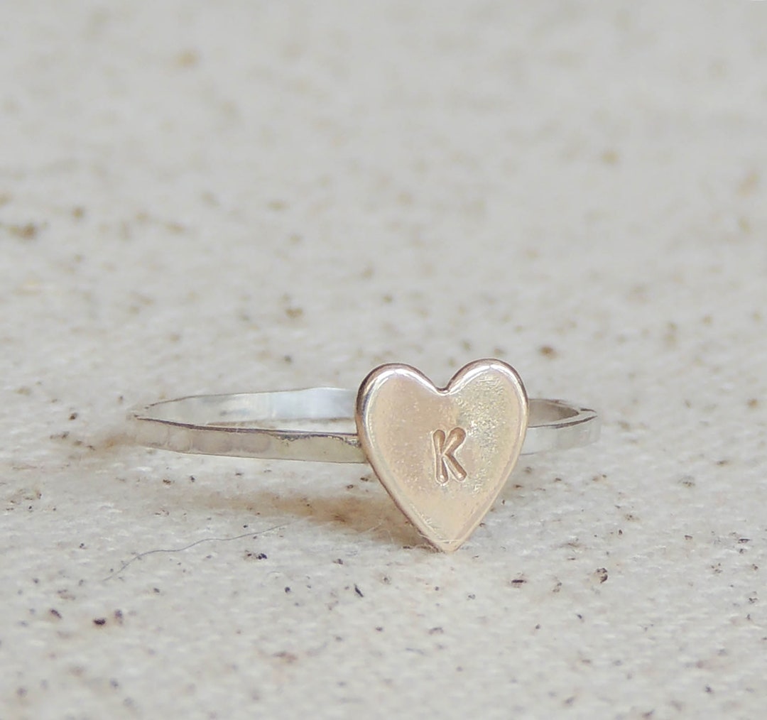 Personalized Initial Heart Ring, Custom Initial Ring, Stacking Ring ...