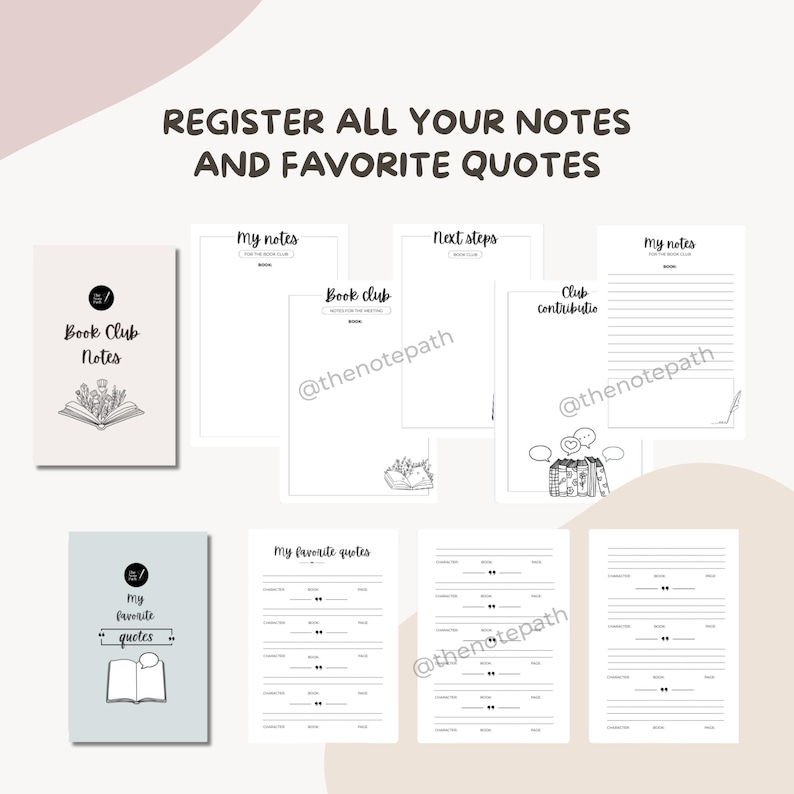 Book Club Kit · Printable | Logs & Templates · Reviews, Notes, Quotes ...