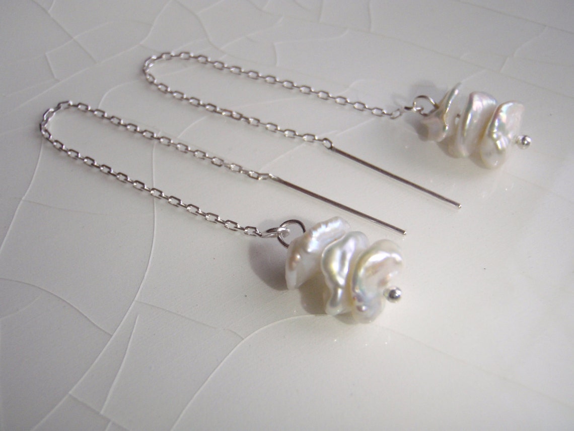 Ear Threader/ear Thread Earrings: Ivory/white Keishi Pearl - Etsy