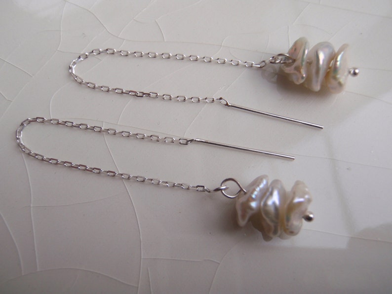 Ear Threader/ear Thread Earrings: Ivory/white Keishi Pearl - Etsy