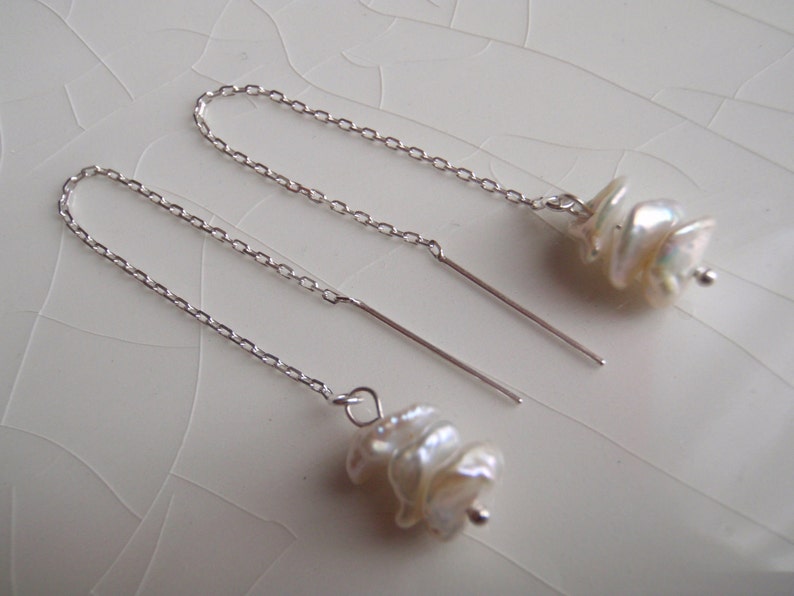 Ear Threader/ear Thread Earrings: Ivory/white Keishi Pearl - Etsy