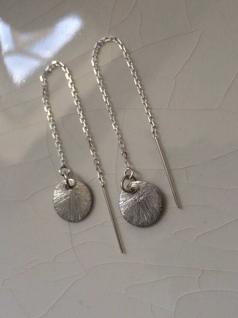 Ear Threader/ear Thread Earrings: Brushed Sterling Silver Disc - Etsy
