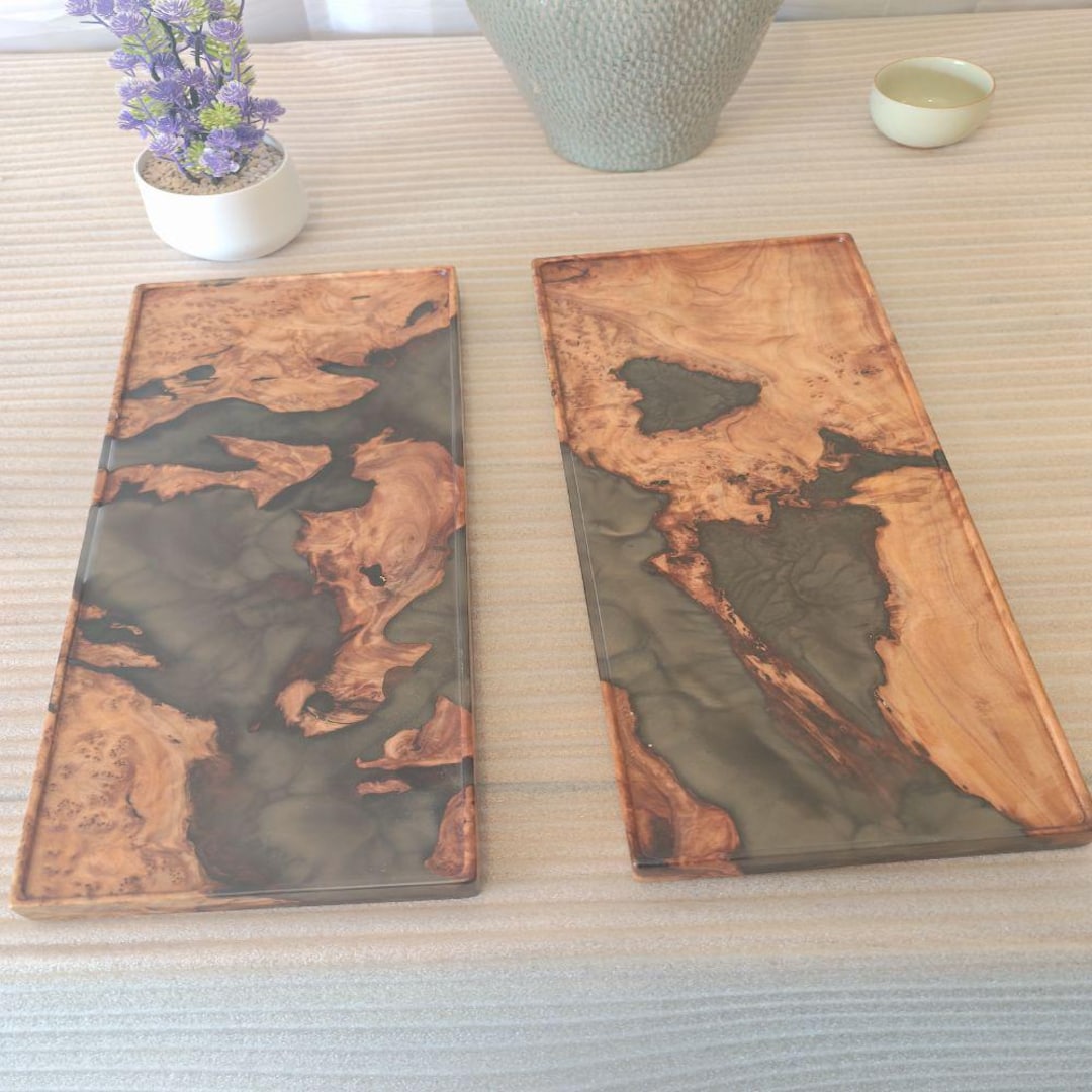 Handmade Wood Resin Tea Tray, Epoxy River Serving Platter, Unique ...