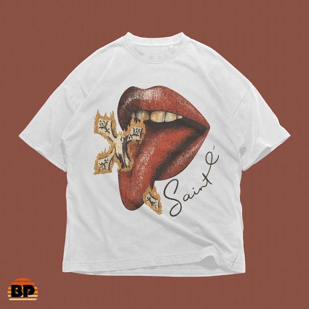 Oversized Goth 90s Y2K Streetwear Shirt, Rebel Lips Bite Cross ...