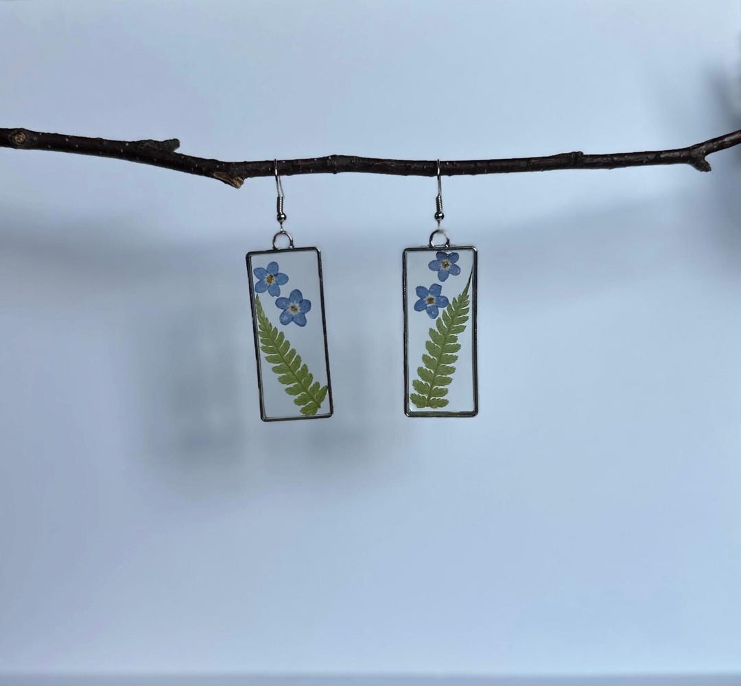 Forget-me-nots & Fern ~ Silver Rectangle - Etsy