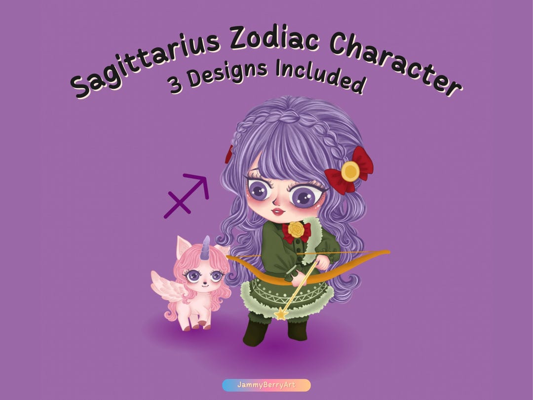 Sagittarius Zodiac Character Set, Cute Astrology Girl Illustration ...